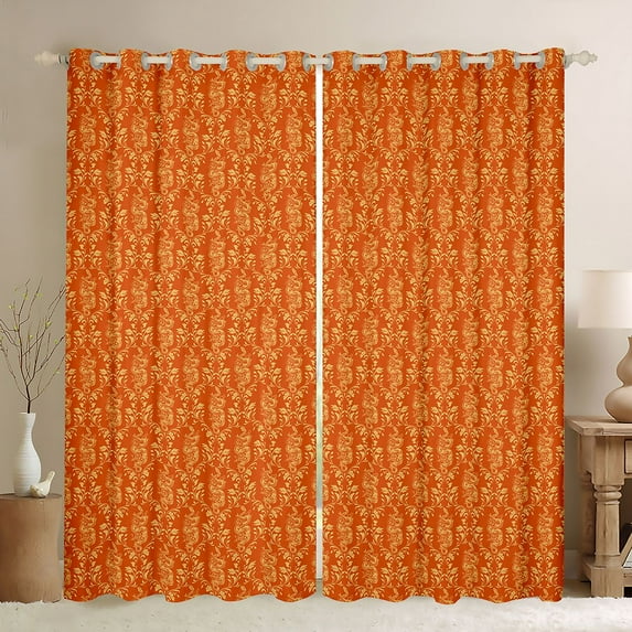 Feelyou Snake Black Out Curtains, Orange Damask Flower Curtains Pack of ...