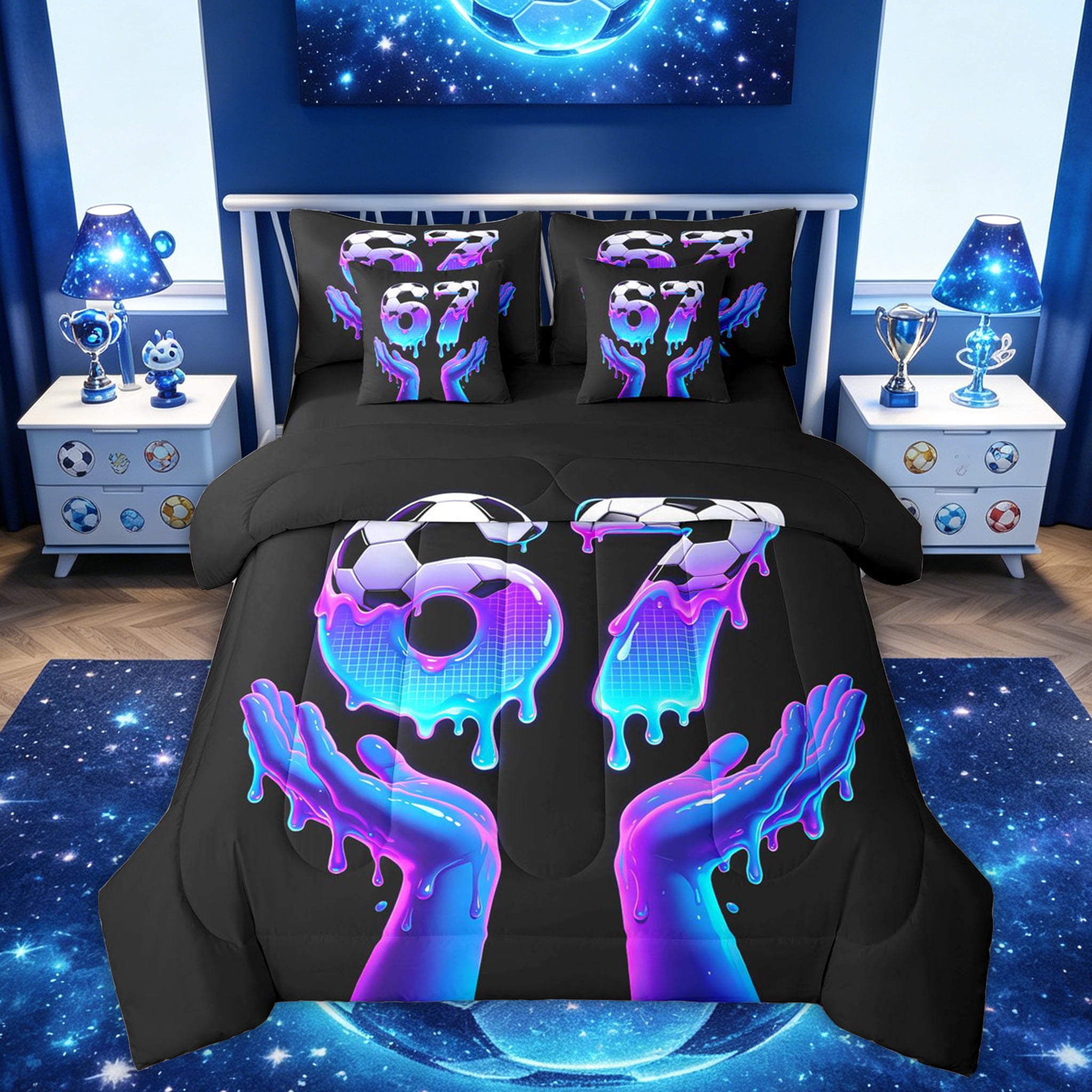 Feelyou Soccer 67 Number Full Size Bedding Sets for Boys, Purple Blue ...