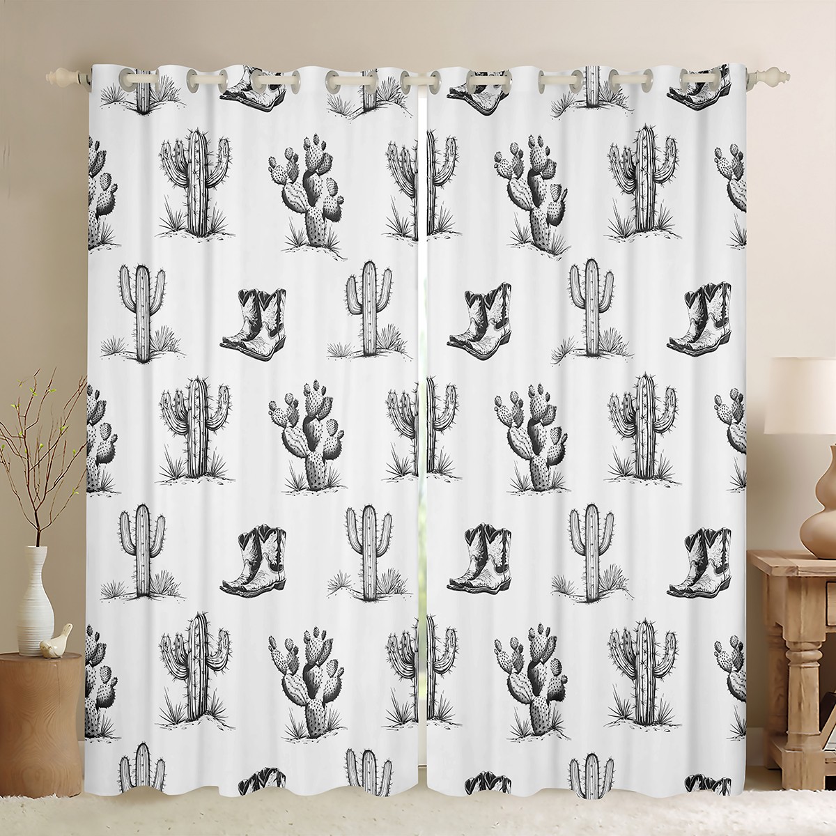 Feelyou Southwestern Cowboy Boots Blackout Curtains, Gray Botanical ...