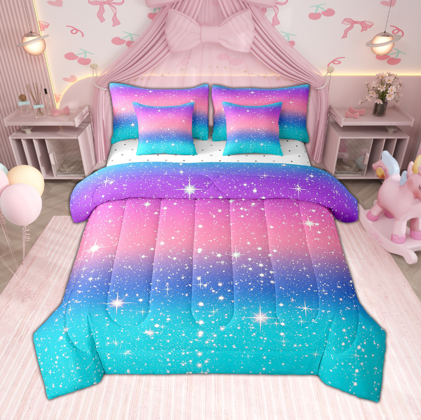 Feelyou Sparkle Stars Bedding Comforter Set 7 Pieces for Girls ...