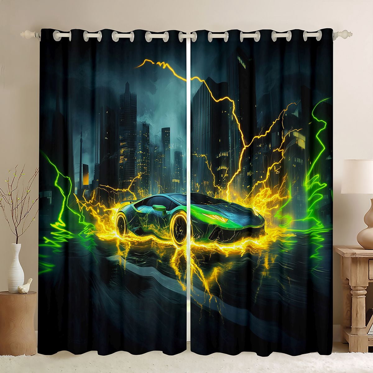 Feelyou Speed Sports Car Curtains Pack of 2 (42x84 Each) for Kid ...