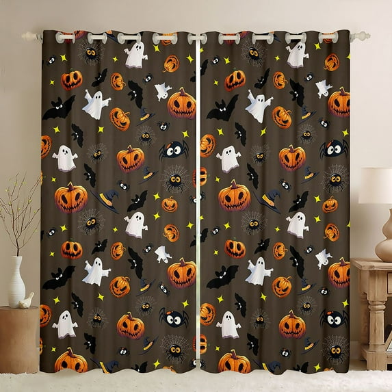 Feelyou Spider Bat Curtains Pack of 2 (42x84 Each), Halloween Animal ...