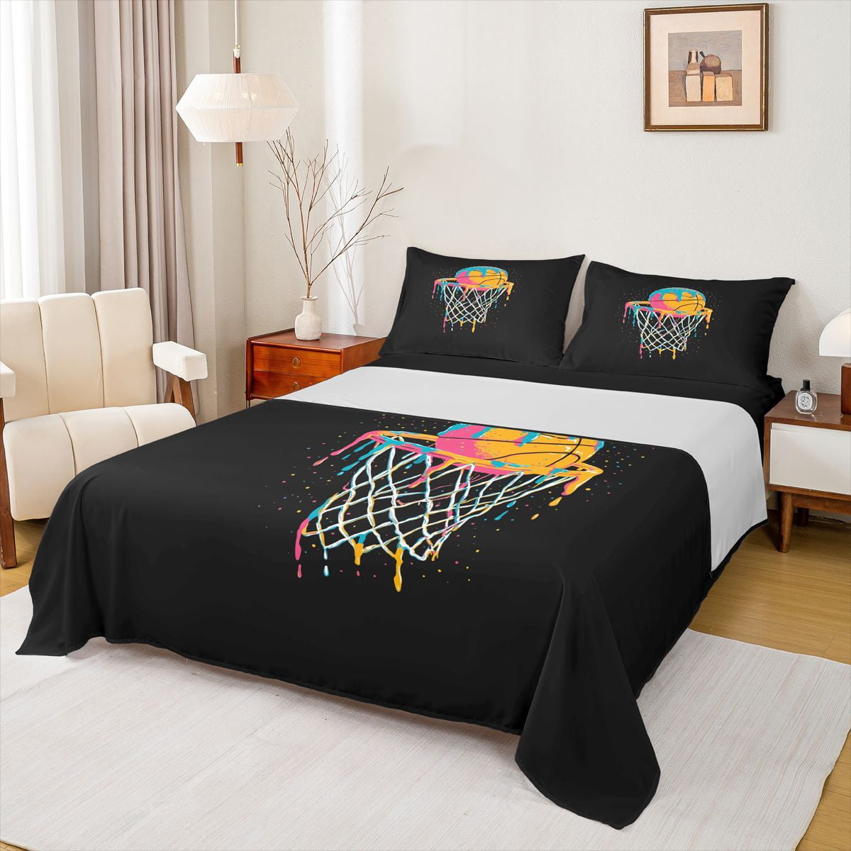 Feelyou Splatter Basketball Bed Sheets, Cartoon Sports Theme King ...
