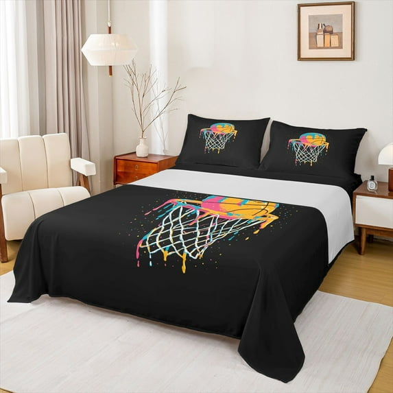 Feelyou Splatter Basketball Queen Sheet Sets, Cartoon Sports Theme Bed ...