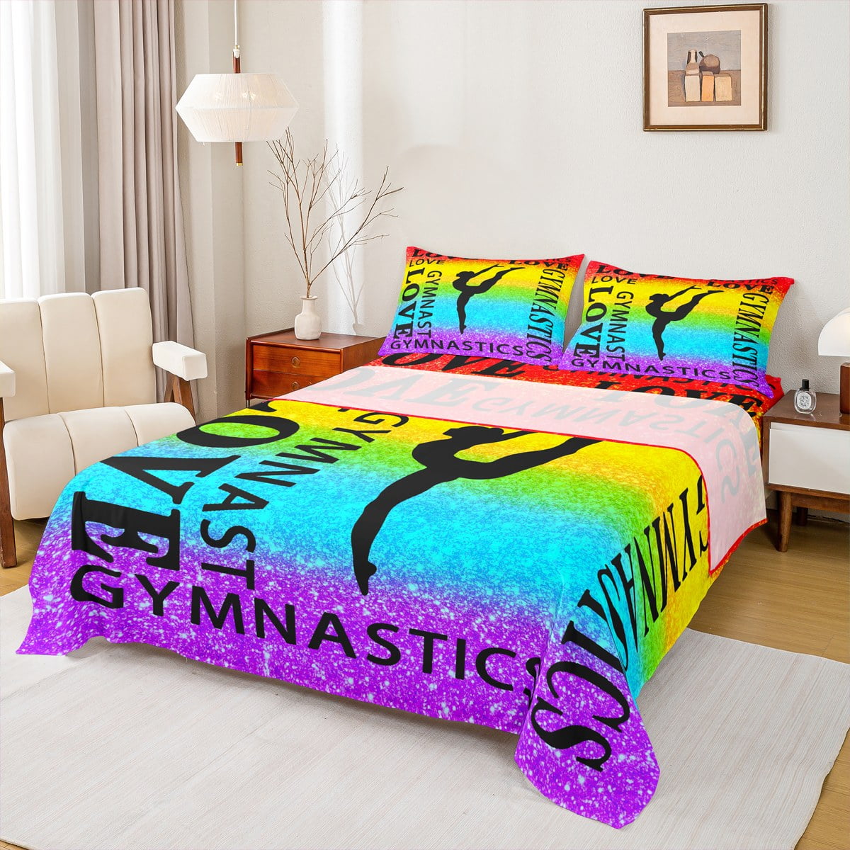 Feelyou Sport Gymnastics Lover Bed Sheets, Glitter Rainbow King Sheets ...