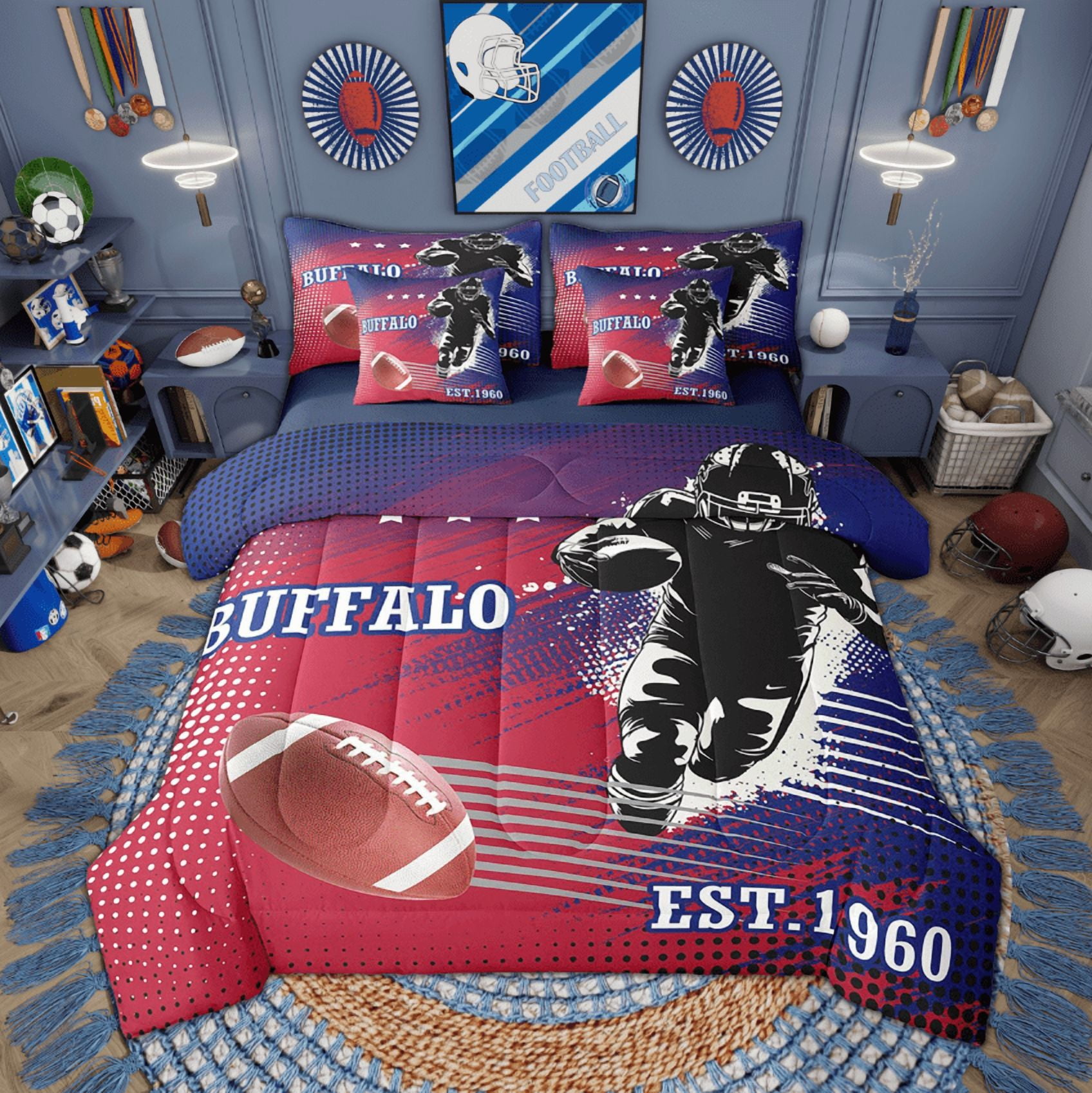 Feelyou Sport Rugby Twin Bedding Sets 7pcs for Teens, Buffalo Print ...