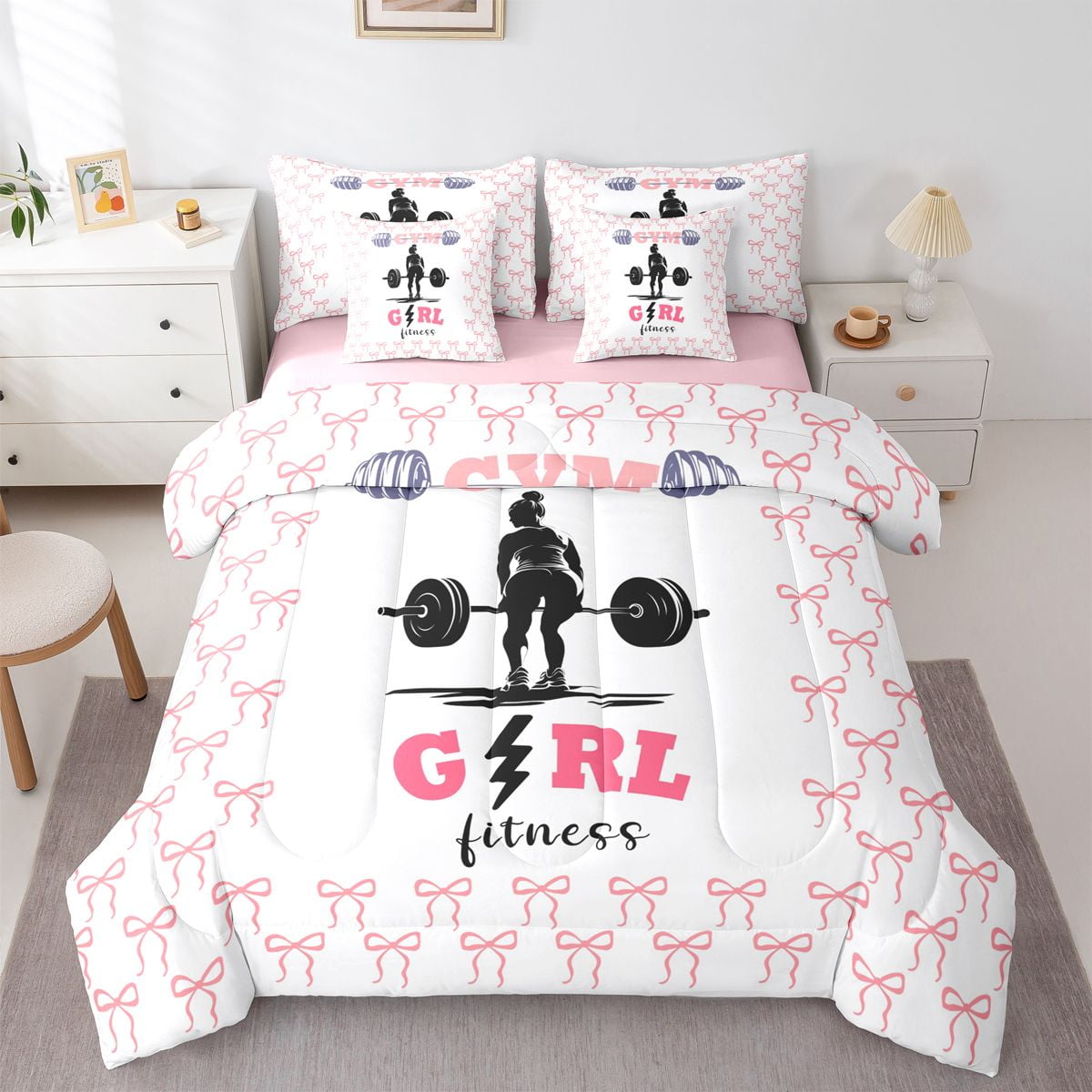 Feelyou Sport Weightlifting Bedding Comforter Set 7pcs, Pink Princess ...