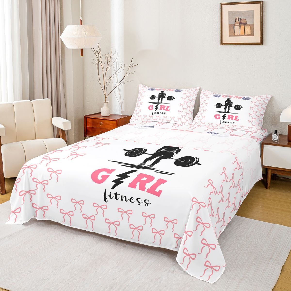 Feelyou Sport Weightlifting Full Size Sheets, Pink Princess Bow Bed ...