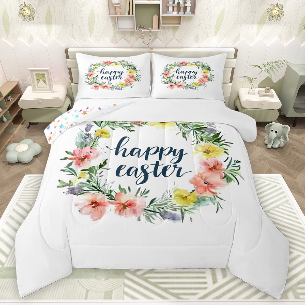 Feelyou Spring Flower Floral Queen Comforter Set, Happy Easter Bedding ...