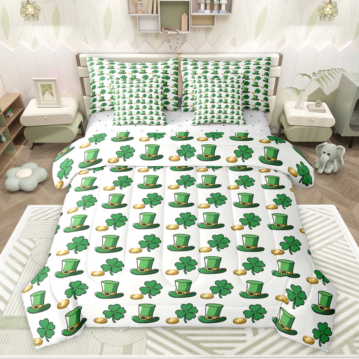 Feelyou Spring Holiday Bedding Comforter Set 7pcs, Lucky Shamrock Coin ...