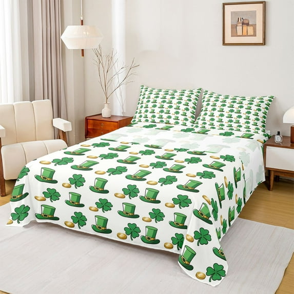 Feelyou Spring Holiday Twin Sheet Sets, Lucky Shamrock Coin Bedding, 3 ...