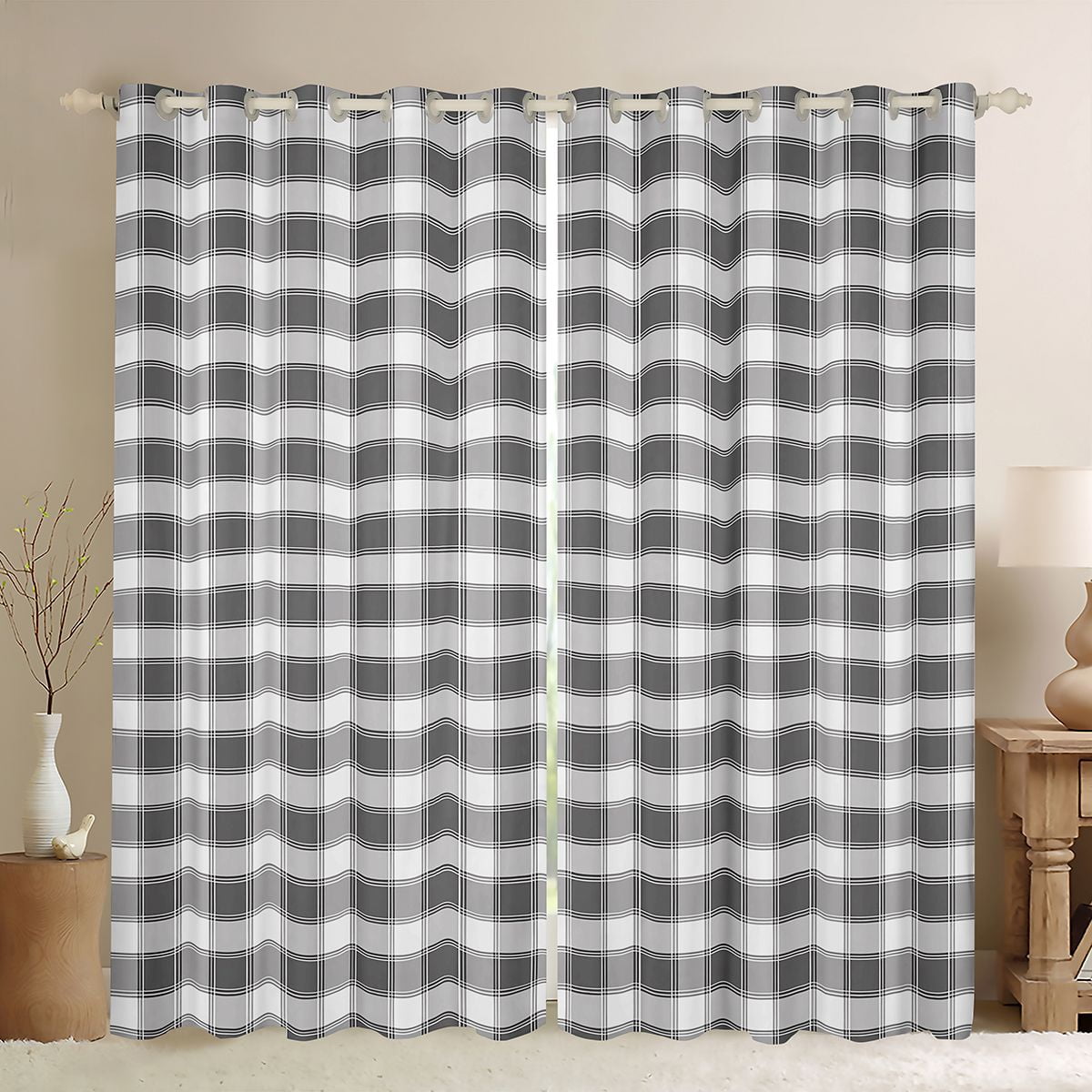 Feelyou Square Plaid Curtains Pack of 2 (42x84 Each), Abstract Buffalo ...