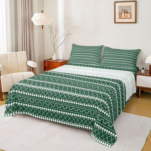 Feelyou Square Stripe Ombre Full Size Sheets, Green Abstract Lines Bed ...