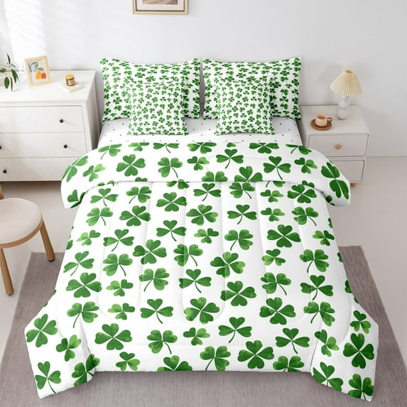 Feelyou St. Patrick's Day Bedding Comforter Set 7pcs, Green Shamrock ...