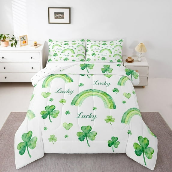 Feelyou St. Patrick's Day Queen Comforter Set, Rainbow Shamrock Bedding ...