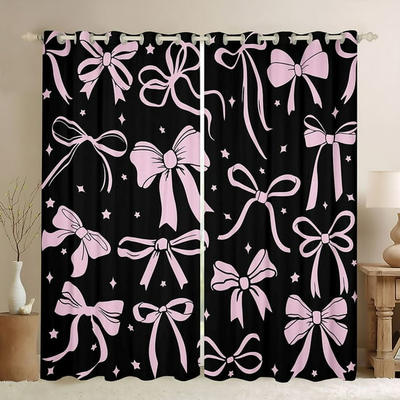 Feelyou Stars Bowknot Black Out Curtains, Black Pink Curtains Pack of 2 ...