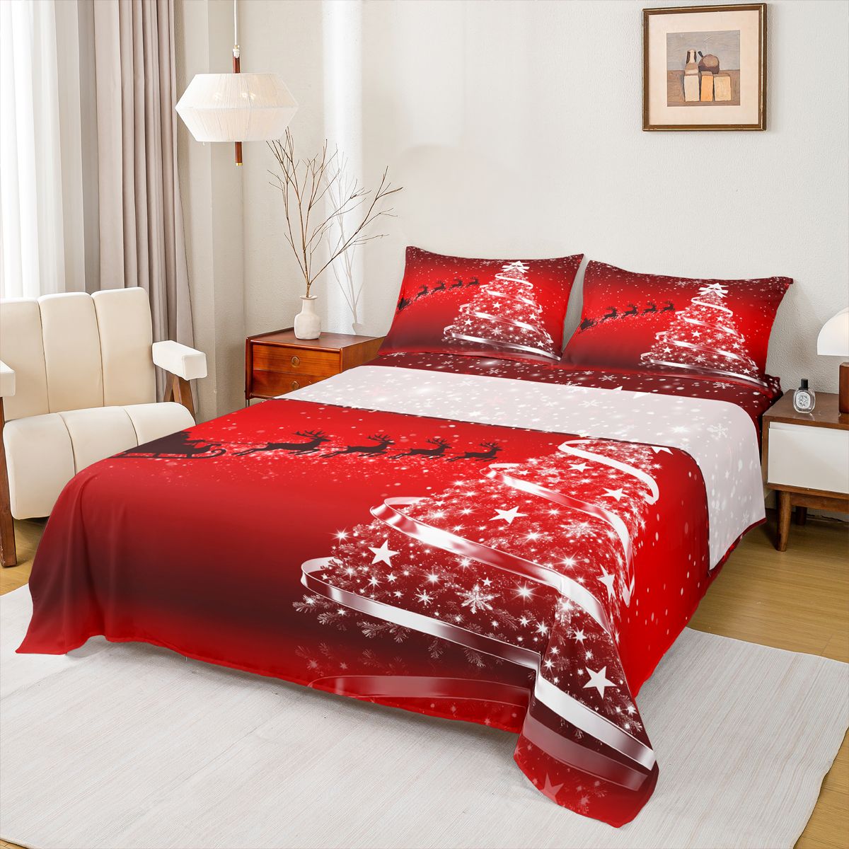 Feelyou Stars Xmas Tree Full Size Sheets for Girl, Glitter Winter ...