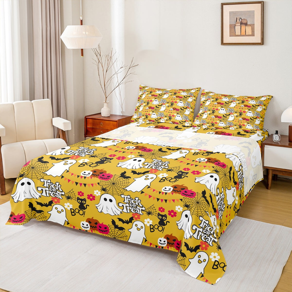 Feelyou Sugar Halloween Ghost Full Size Sheets for Child, Funny Pumpkin ...