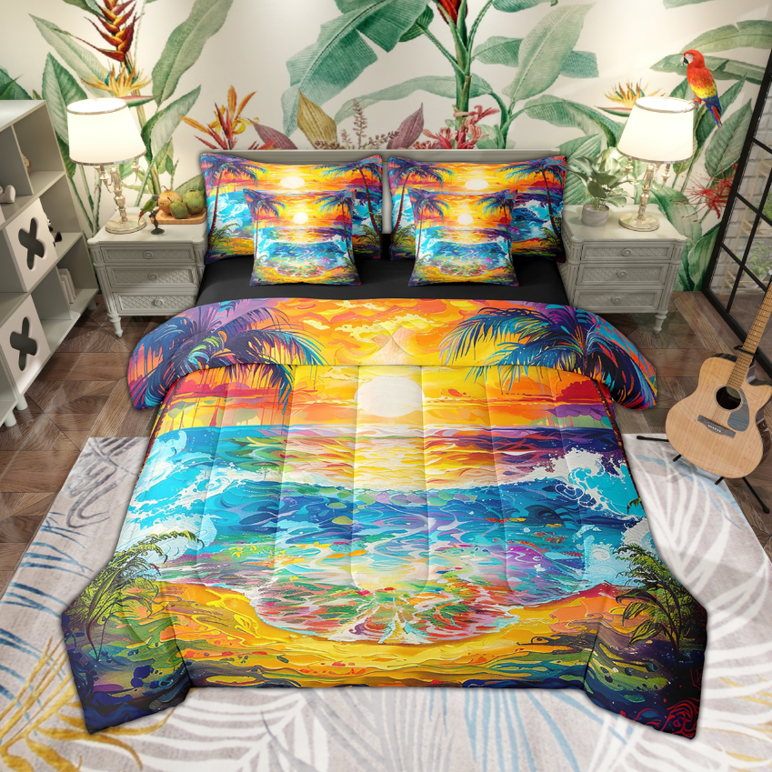 Feelyou Summer Beach Twin Bedding Sets 7pcs, Oil Painting Bedding ...