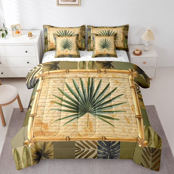 Feelyou Summer Leaf Plant Bedding Comforter Set 7pcs, Jungle Botanical ...