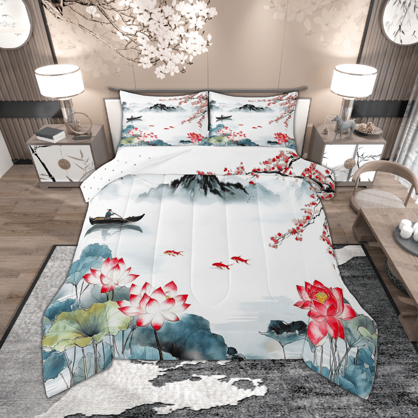 Feelyou Summer Lotus Flower Queen Comforter Set, Japanese Cherry ...