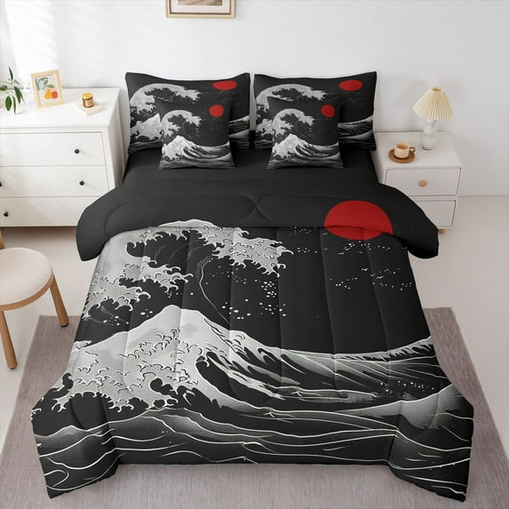 Feelyou Sun Sea Waves Bedding Comforter Set 7pcs, Cartoon Japanese ...