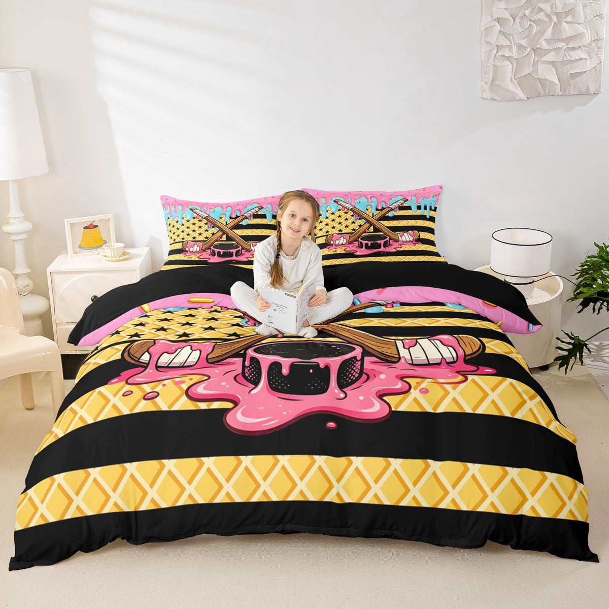 Feelyou Sweet Hockey Dripping Duvet Cover Queen for Kids, Ice Cream ...