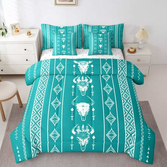 Feelyou Teal Aztec Bedding Comforter Set 7 Pieces, Boho Theme Queen ...