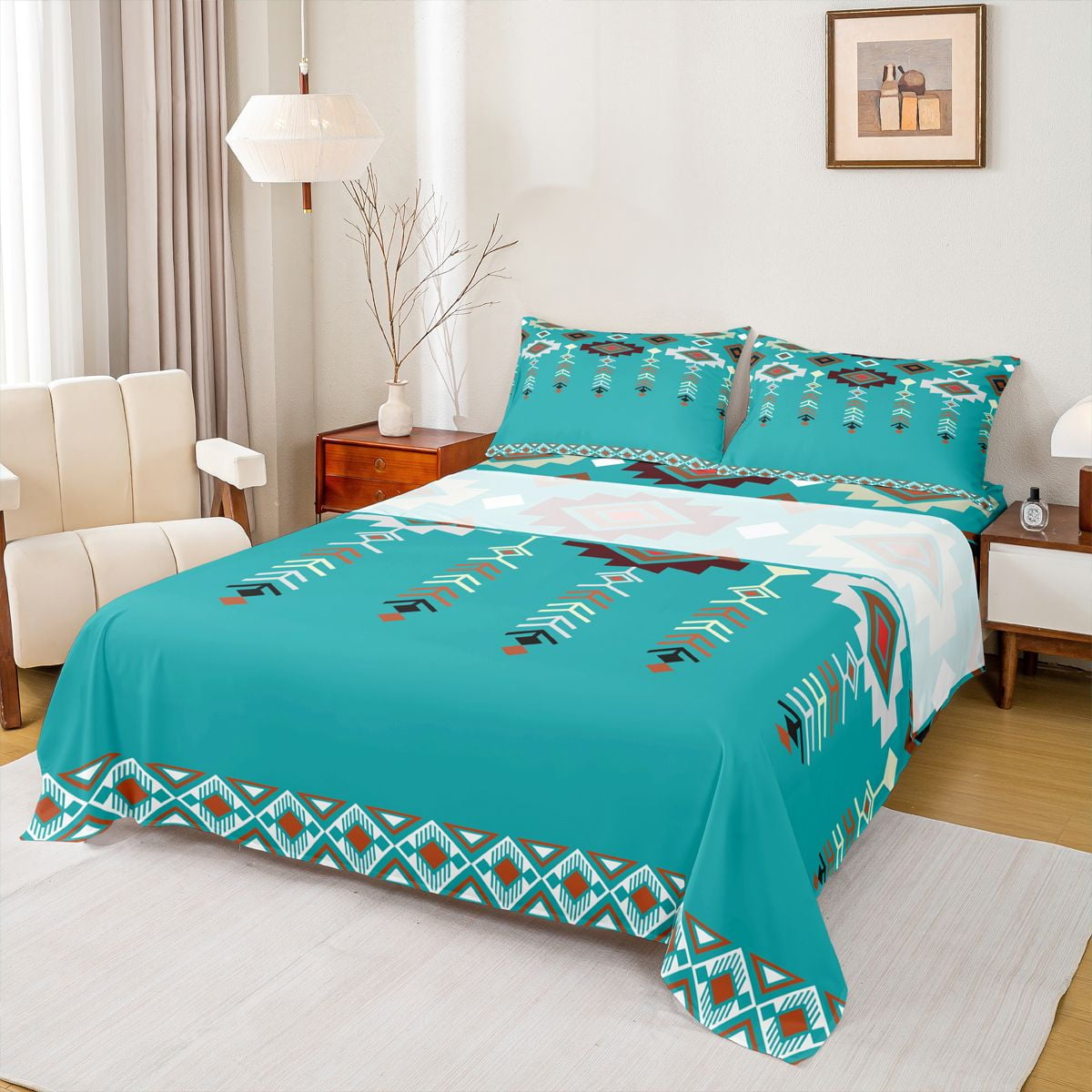 Feelyou Teal Aztec Women Full Size Sheets, Rustic Farmhouse Bed Sheets ...