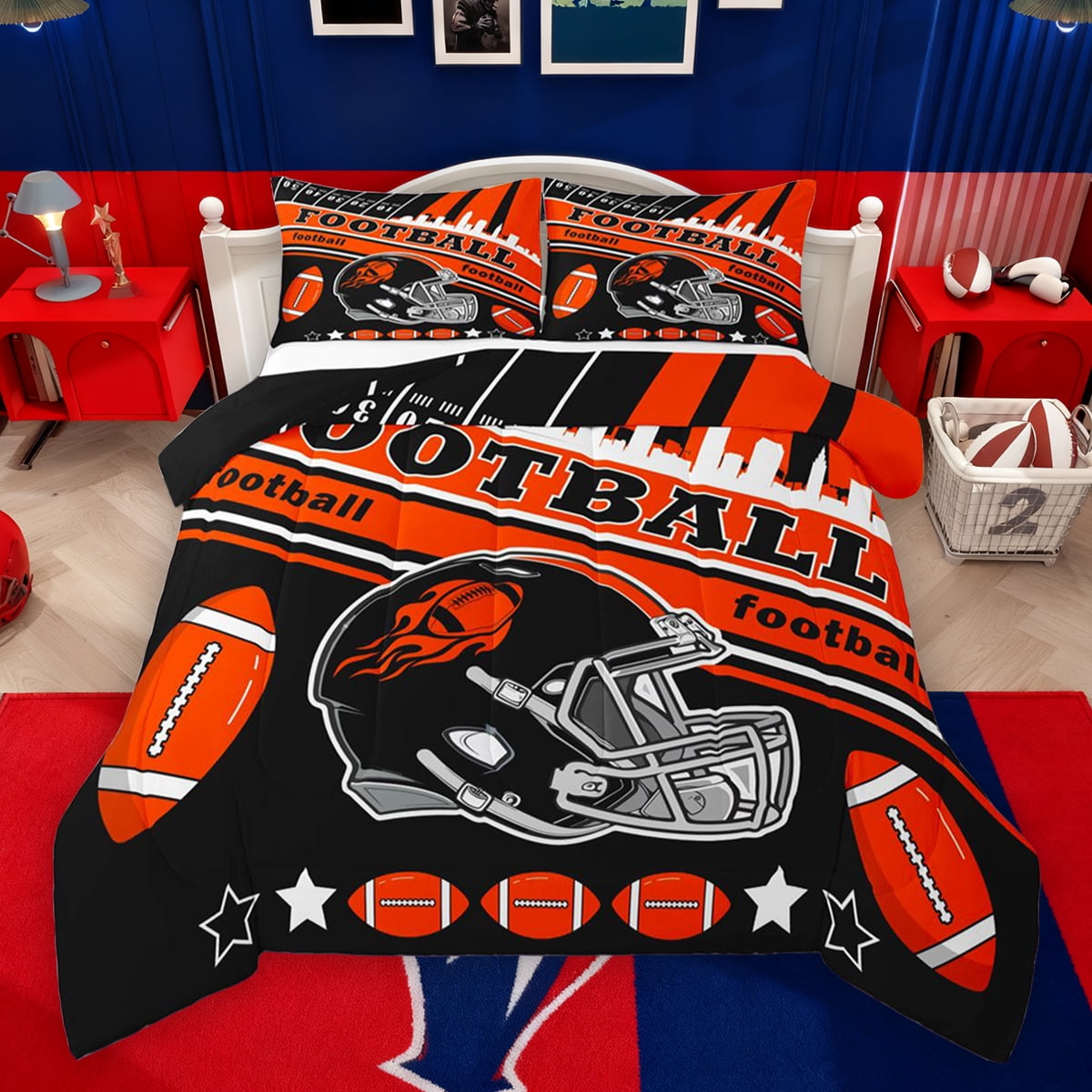 Feelyou Teal Football Helmet Full Size Comforter Sets for Boy, Black ...
