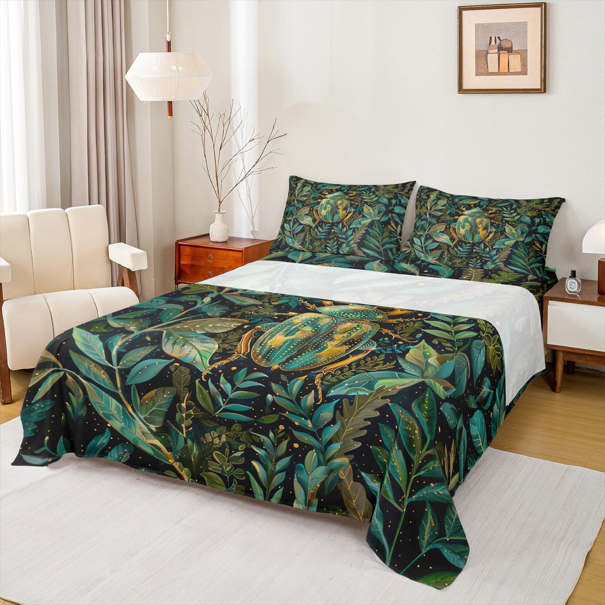 Feelyou Teal Gold Animal Insect Bed Sheets, Tropical Wildlife King ...