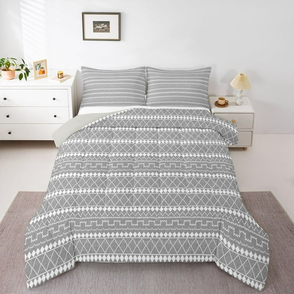 Feelyou Teen Abstract Queen Comforter Set, Grey Rectangle Bedding ...