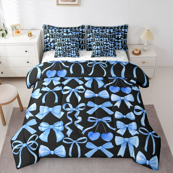 Feelyou Teen Bowknot Cherry Bedding Comforter Set 7pcs, Kawaii Princess ...