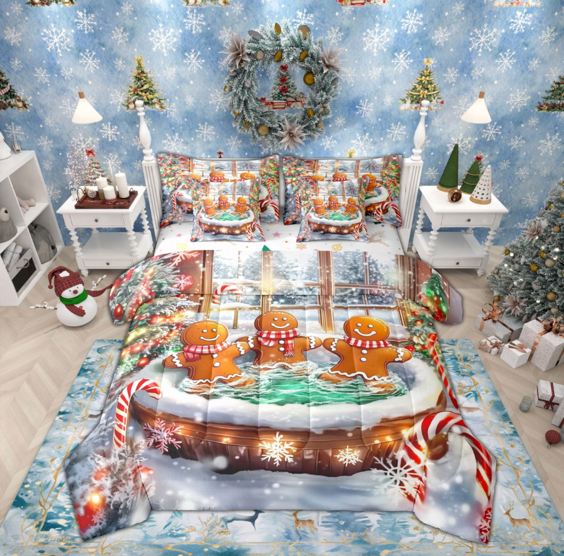 Feelyou Teen Gingerbread Man Bedding Comforter Set 7pcs, Cartoon Winter ...