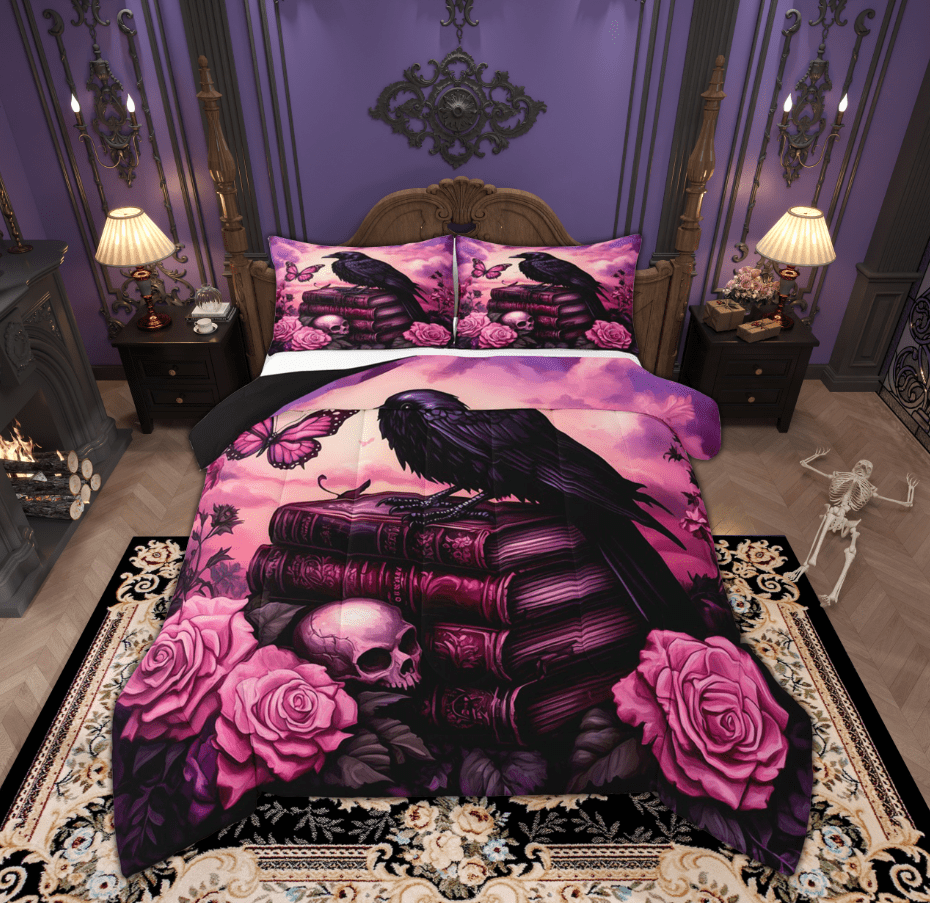 Feelyou Teen Halloween Crow Full Size Comforter Sets, Romantic Pink ...