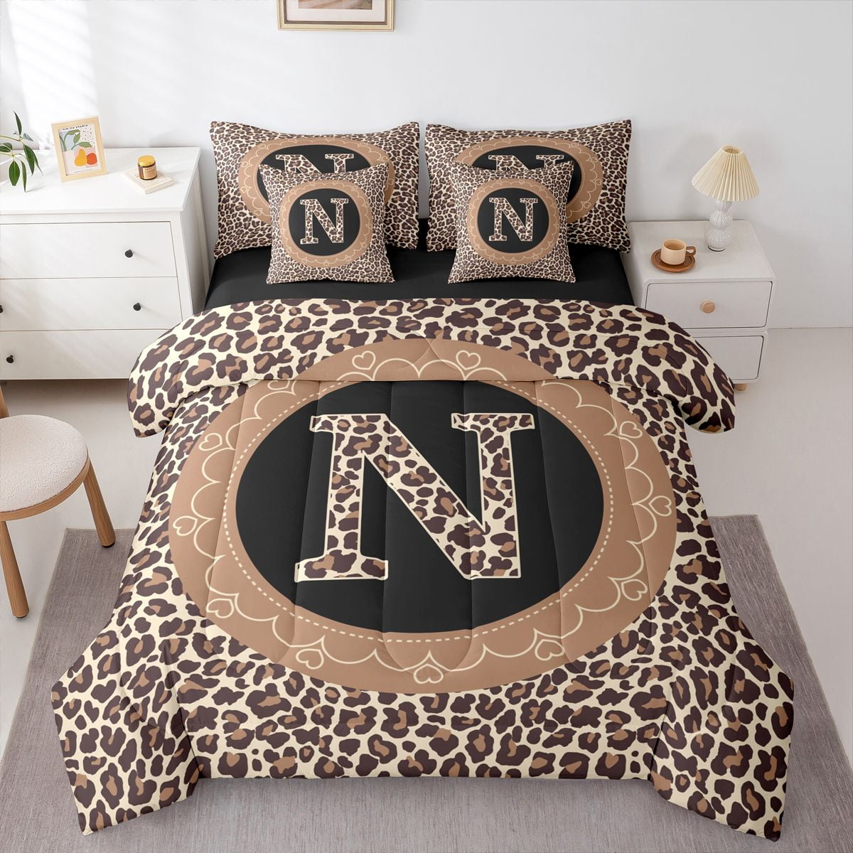 Feelyou Teen Monogrammed N Bedding Comforter Set 7pcs, Leopard Print ...