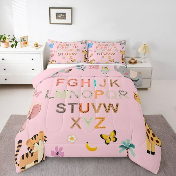 Feelyou Teen Pink Monogrammed Queen Comforter Set, Giraffe Tiger Animal ...