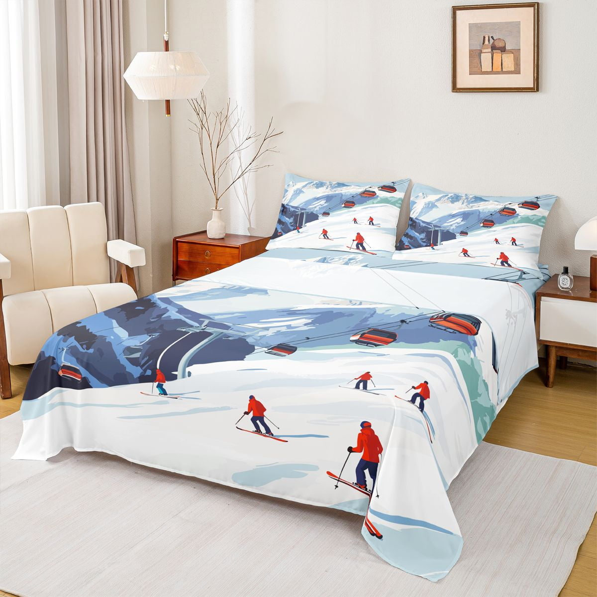 Feelyou Teen Sport Skiing Queen Sheet Sets, Snow Mountain Bed Set, 4 ...