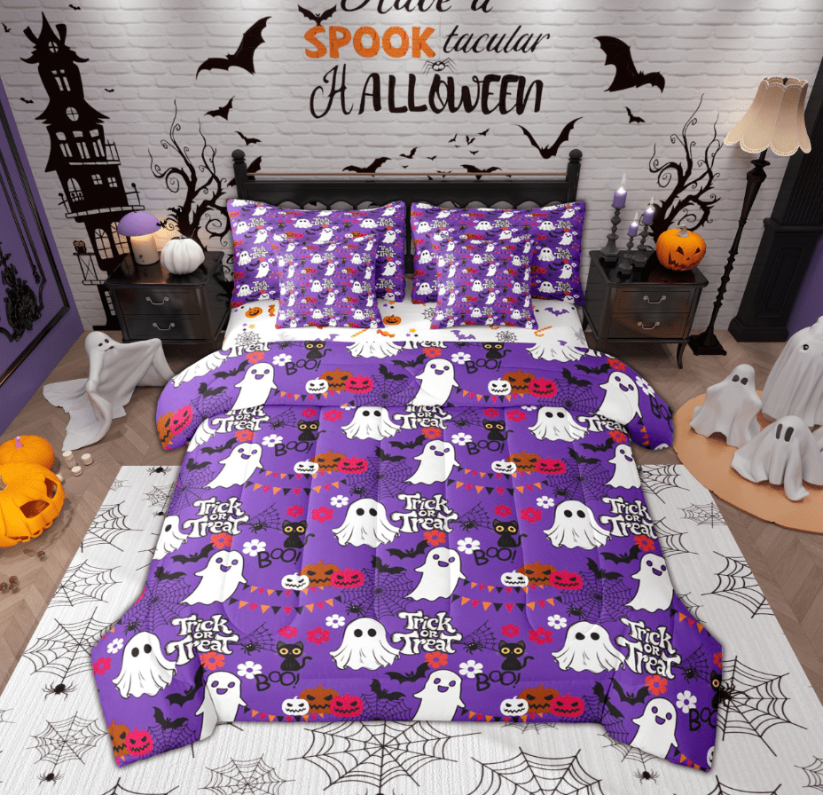 Feelyou Teen Trick or Treat Twin Bedding Sets 7-Piece, Halloween Spider ...