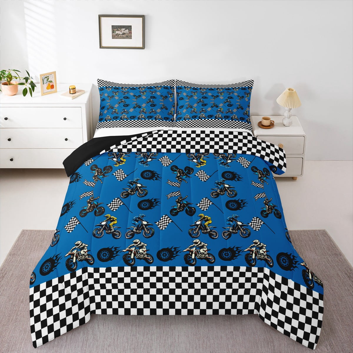Feelyou Teens Blue Dirt Bike Bedding Comforter Set, Motorcycle Extreme ...