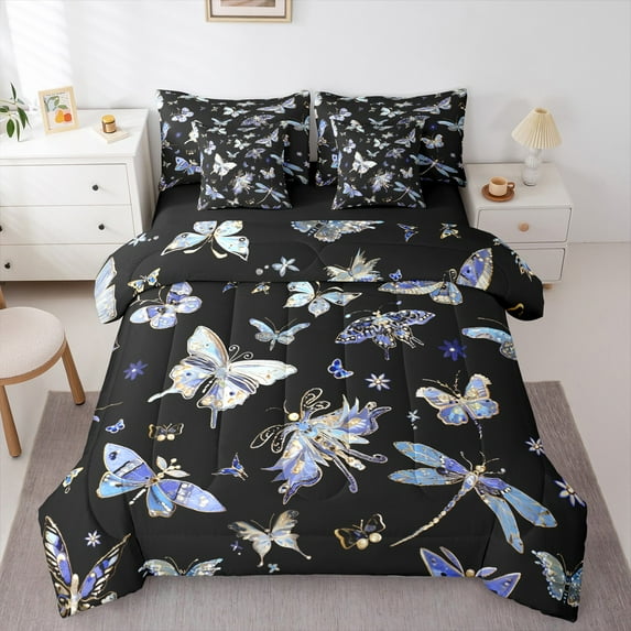 Feelyou Teens Cartoon Butterfly Twin Bedding Sets 7-Piece, Blue Kawaii ...