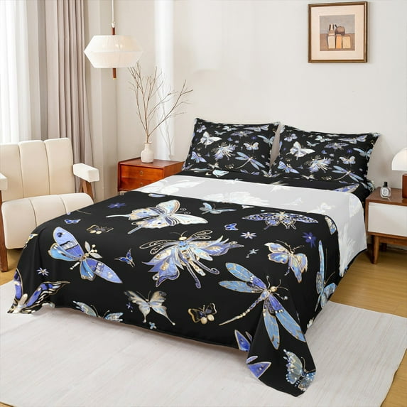 Feelyou Teens Cartoon Butterfly Twin Sheet Sets, Blue Kawaii Dragonfly ...