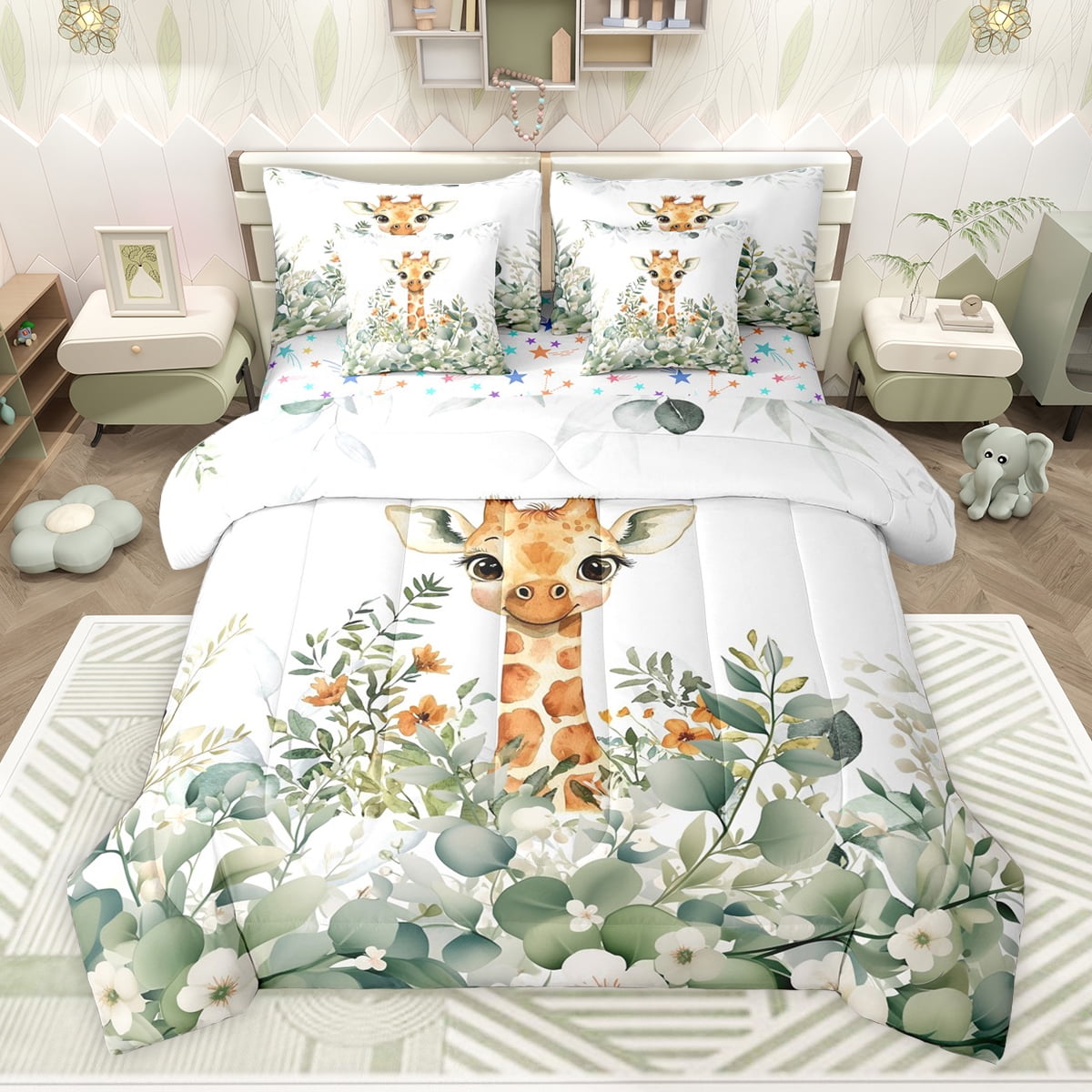 Feelyou Teens Cartoon Giraffe Bedding Comforter Set 7 Pieces ...