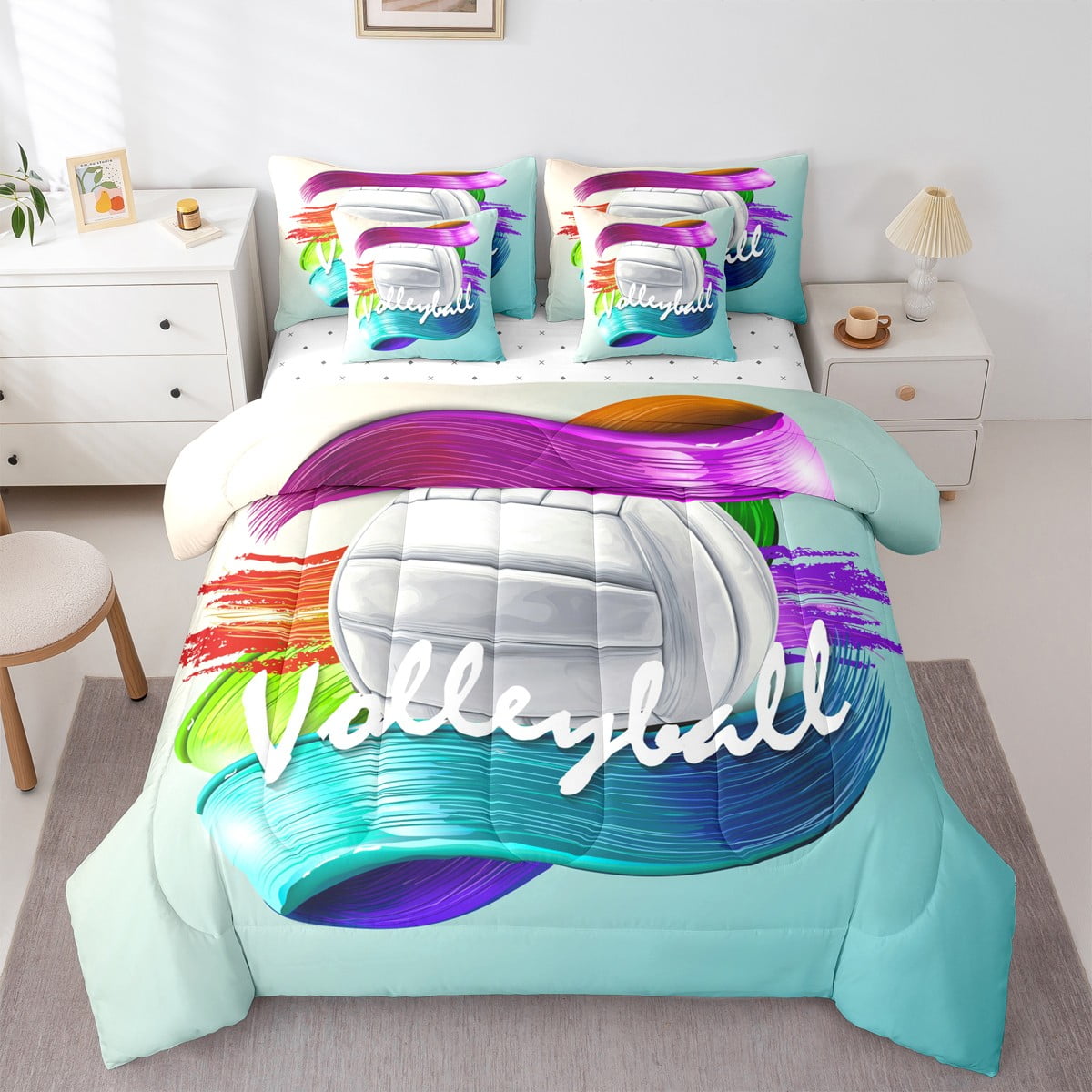 Feelyou Teens Cartoon Volleyball Twin Bedding Sets 7-Piece, Modern ...