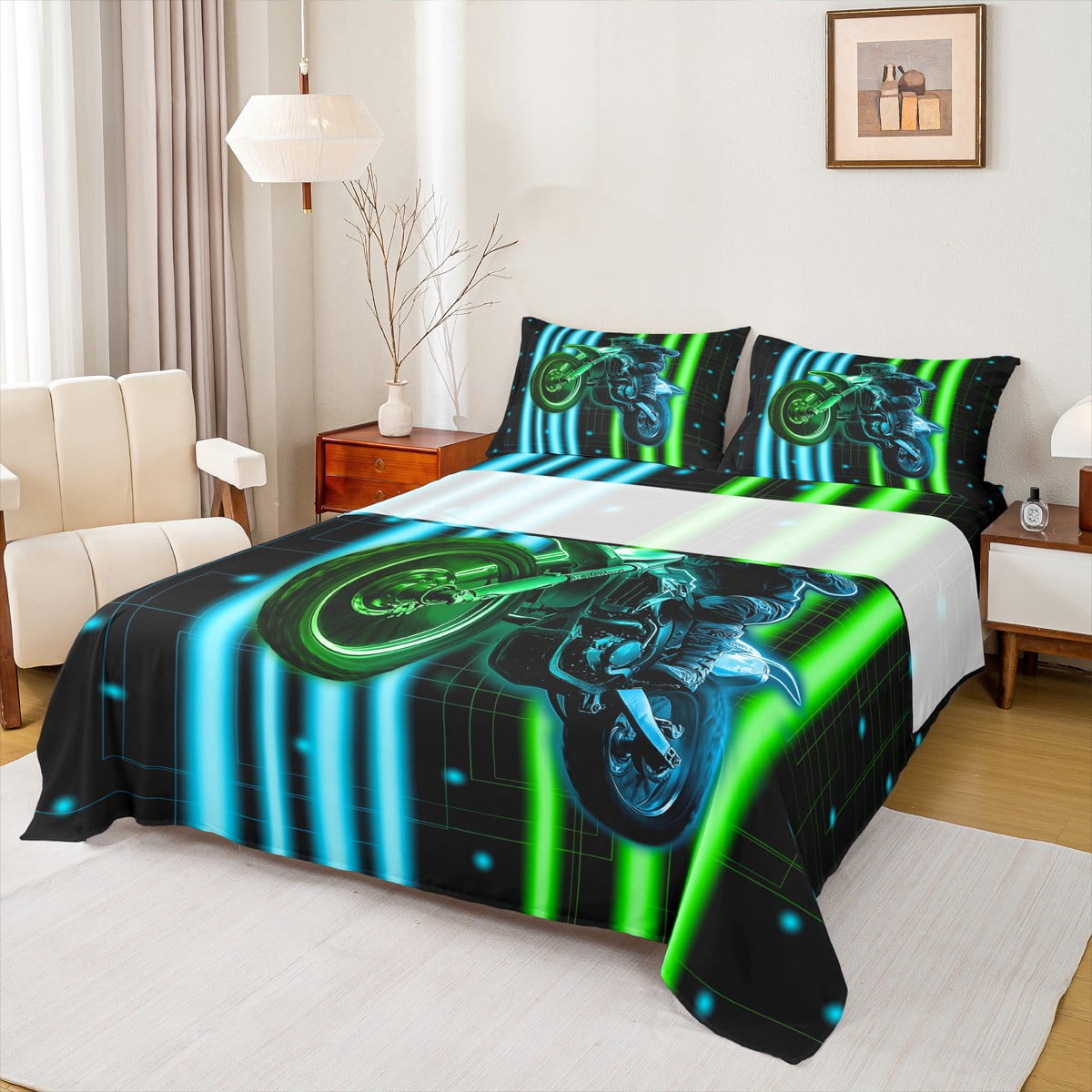 Feelyou Teens Dirt Bike Twin Sheet Sets, Red Blue Stripe Twin Fitted ...