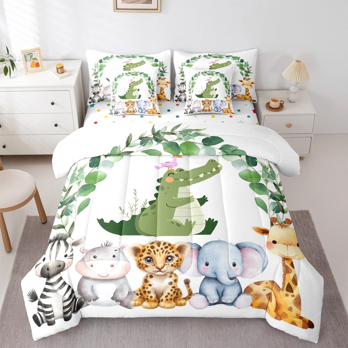 Feelyou Teens Funny Dinosaur Twin Bedding Sets 7-Piece, Cartoon Zoo ...