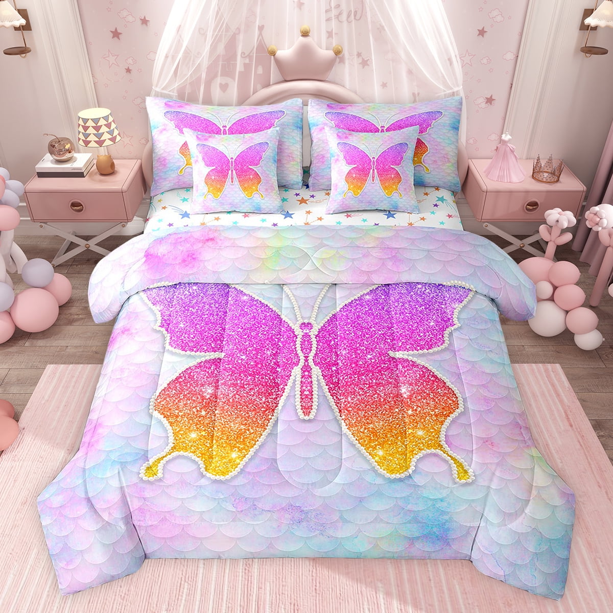 Feelyou Teens Glitter Butterfly Twin Bedding Sets 7-Piece, Fashion ...