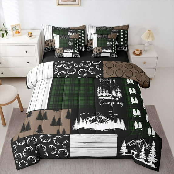 Feelyou Teens Green Buffalo Bedding Comforter Set 7pcs, Pine Tree Plant ...