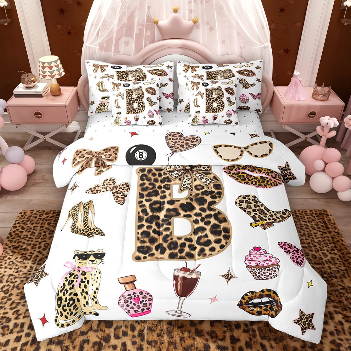 Feelyou Teens Leopard Print Bedding Comforter Set 7pcs, Monogrammed B ...
