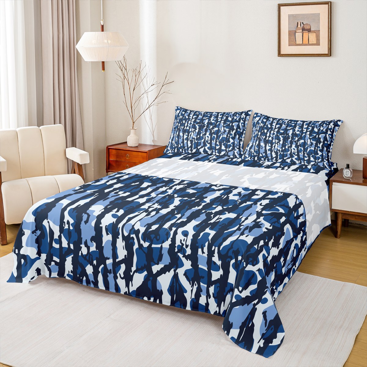 Feelyou Teens Military Camo Bed Sheets, Blue Black Stripe King Sheets ...